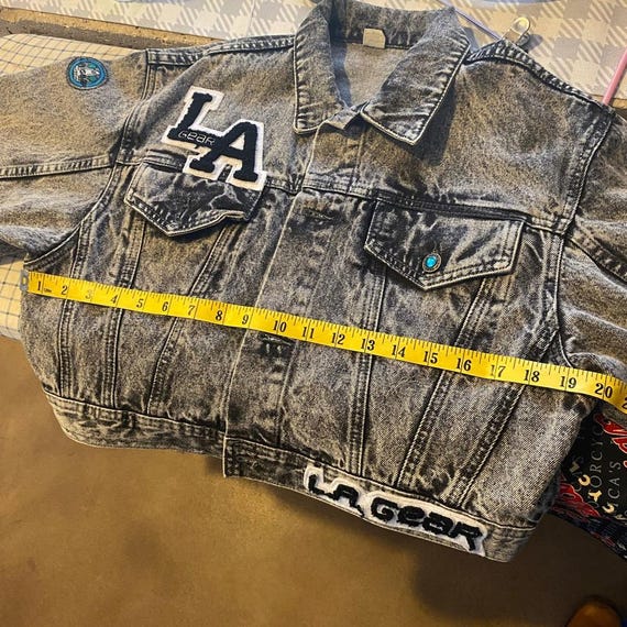 Rare 80s Vintage LA GEAR Black Acid Wash Denim Jacket - Gem