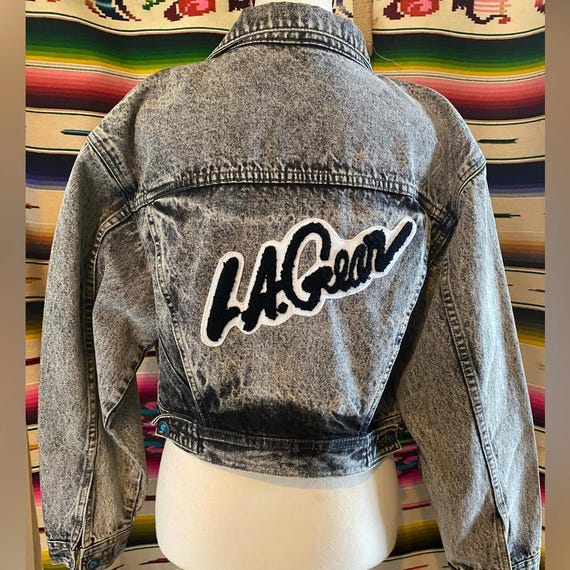 Rare 80s Vintage LA GEAR Black Acid Wash Denim Jacket - Gem