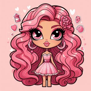 Custom Cartoon Pretty in Pink Doll Image of You - Etsy