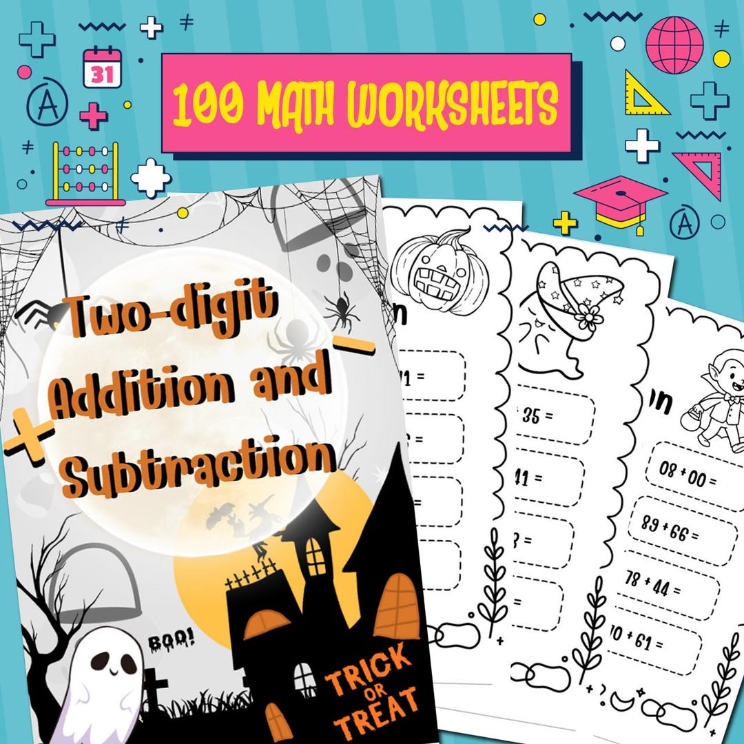 Halloween Math Worksheets: 2-digit Addition & Subtraction (printable ...