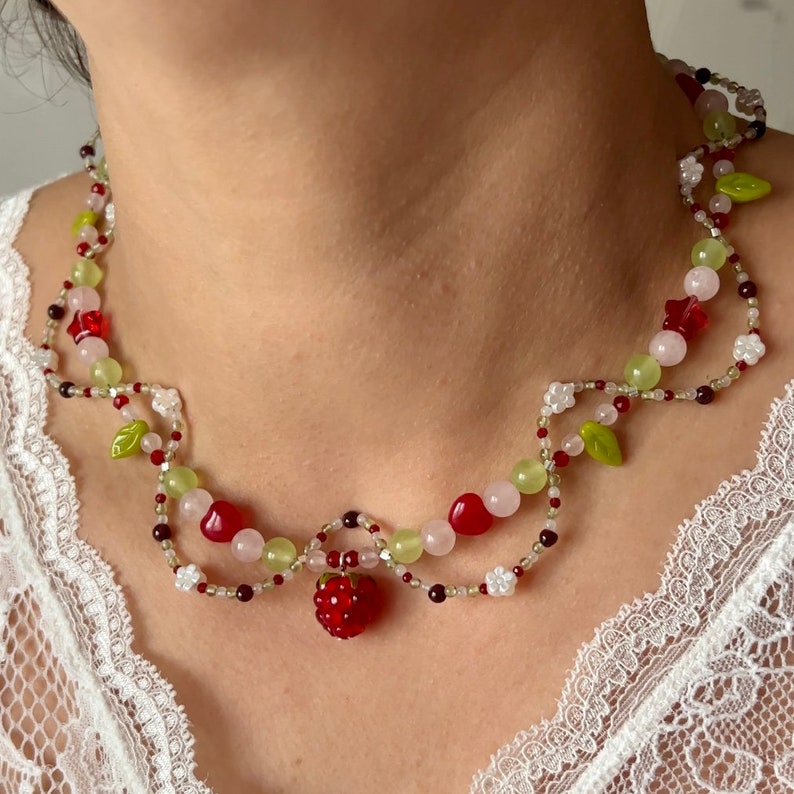 Handcrafted Raspberry Necklace: Artisan Necklace for Berry Enthusiasts ...