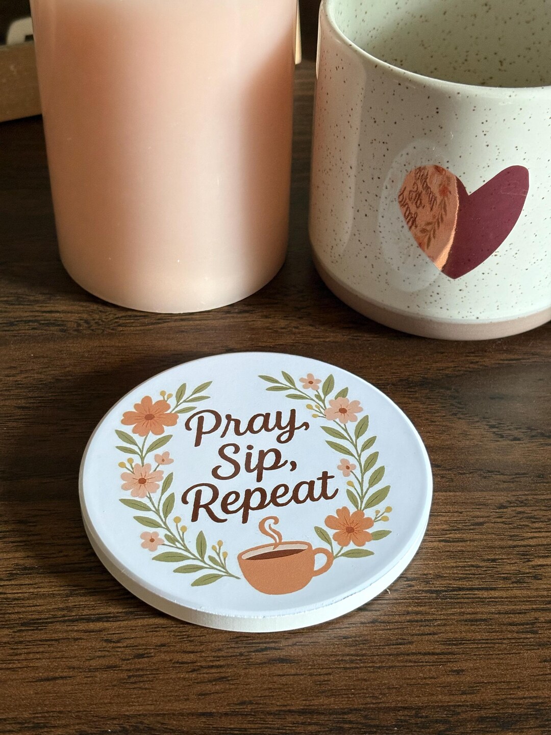 Pray Sip Repeat Coaster | Christian Coffee Coaster | Inspirational ...