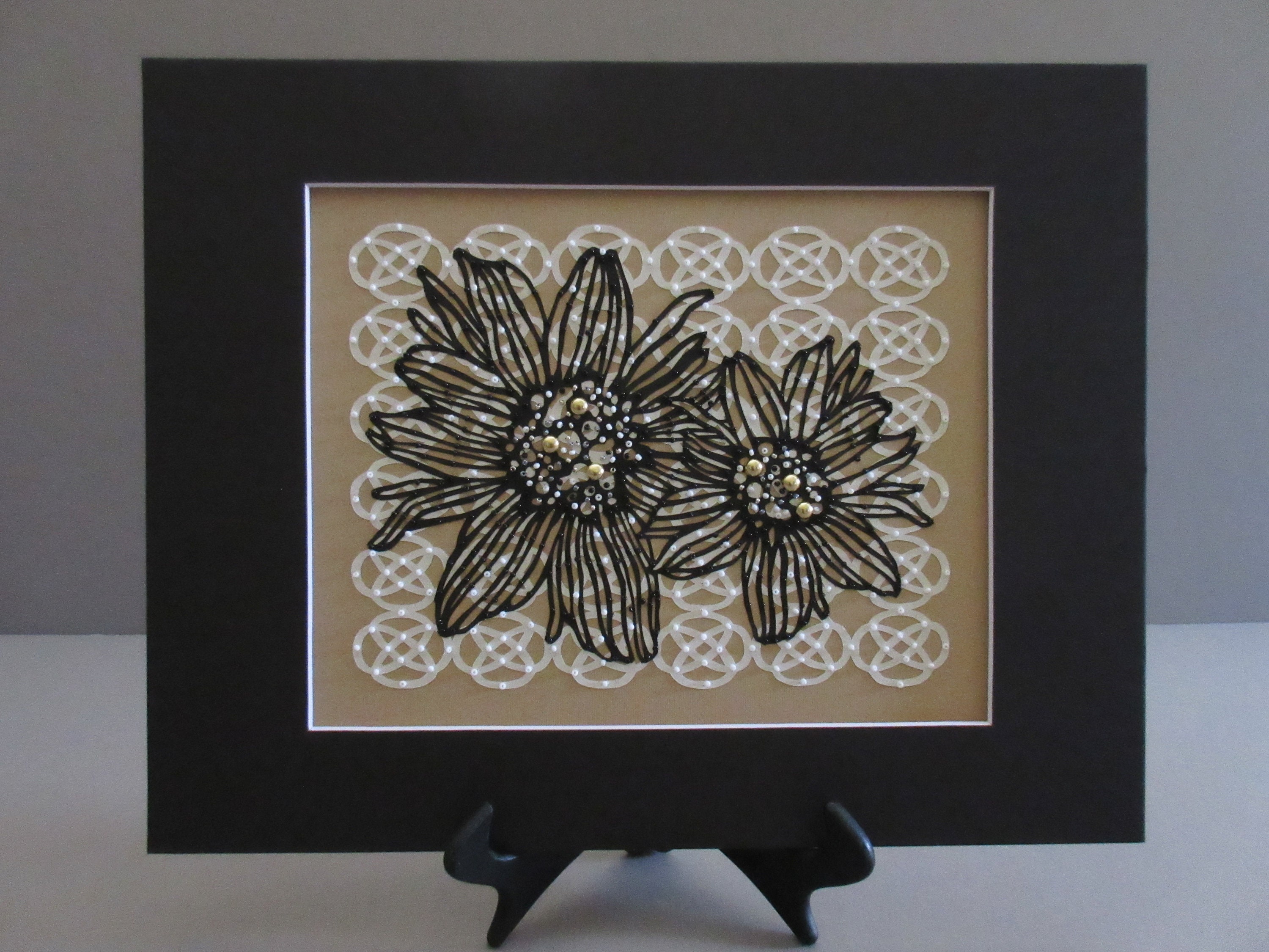 Peaceful Floral Paper Cutting: Layered, Sewn Beadwork, Matted 11x14 Art ...