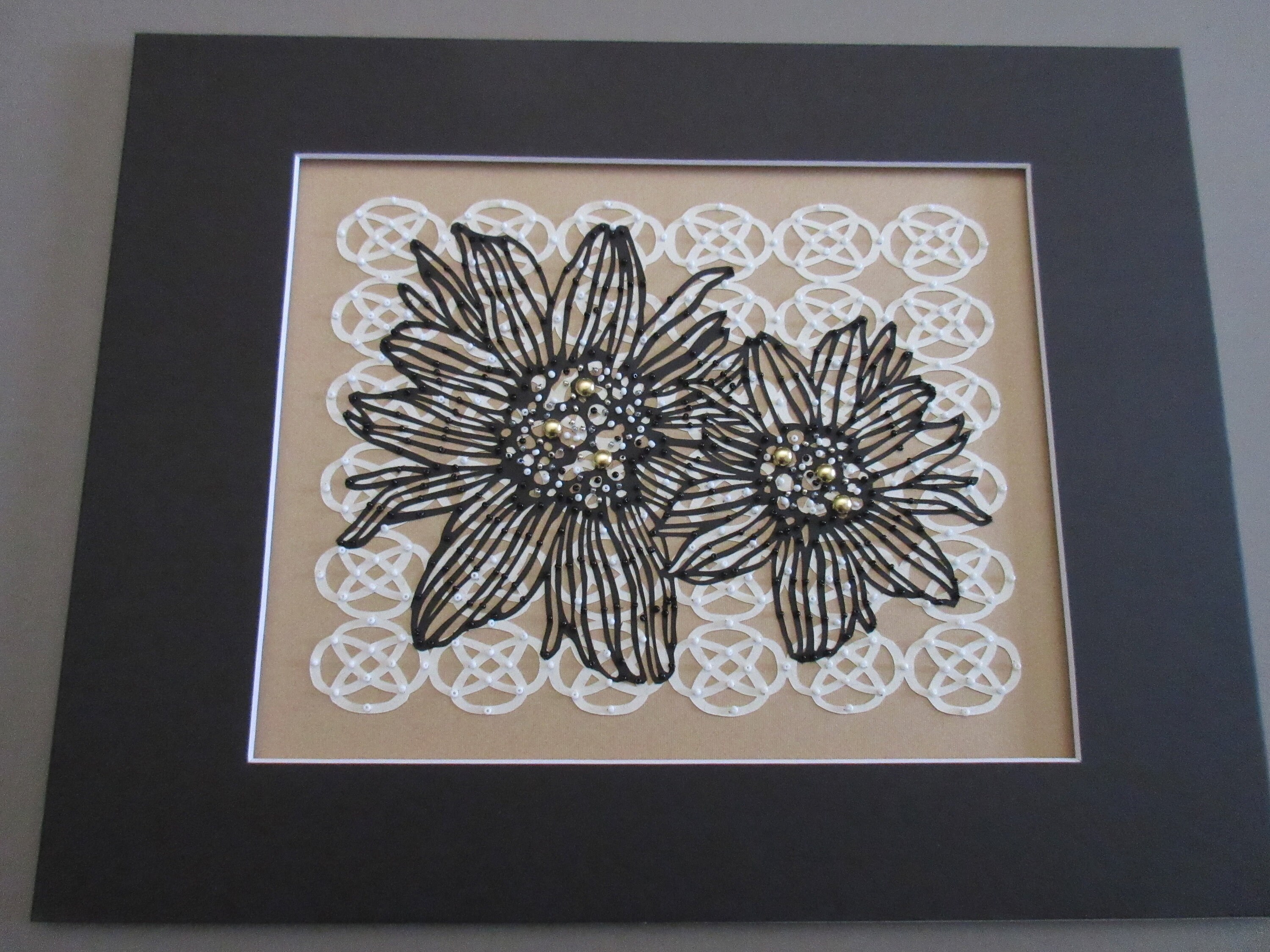 Peaceful Floral Paper Cutting: Layered, Sewn Beadwork, Matted 11x14 Art ...
