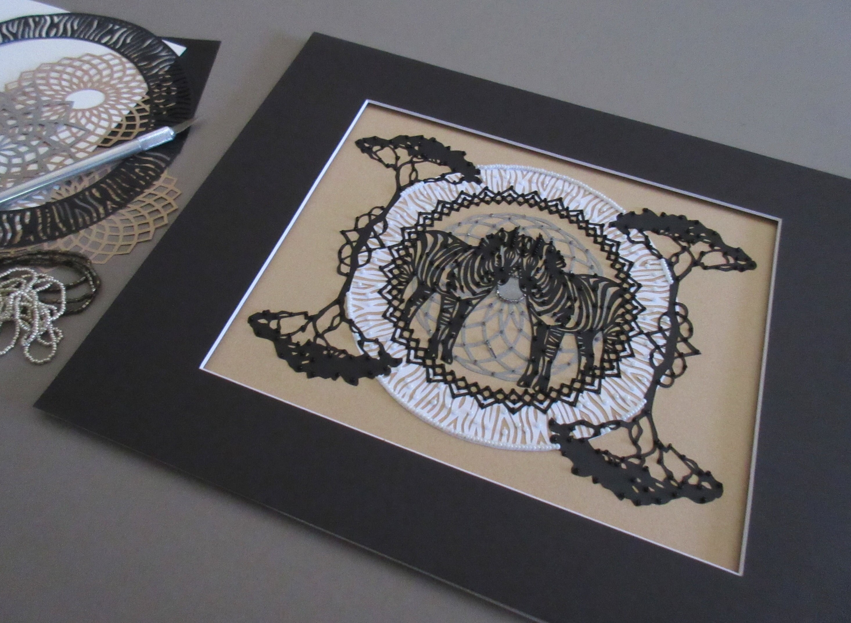 Zebra Paper Cutting Art: Layered Beadwork, Matted Fine Art (11x14) - Etsy