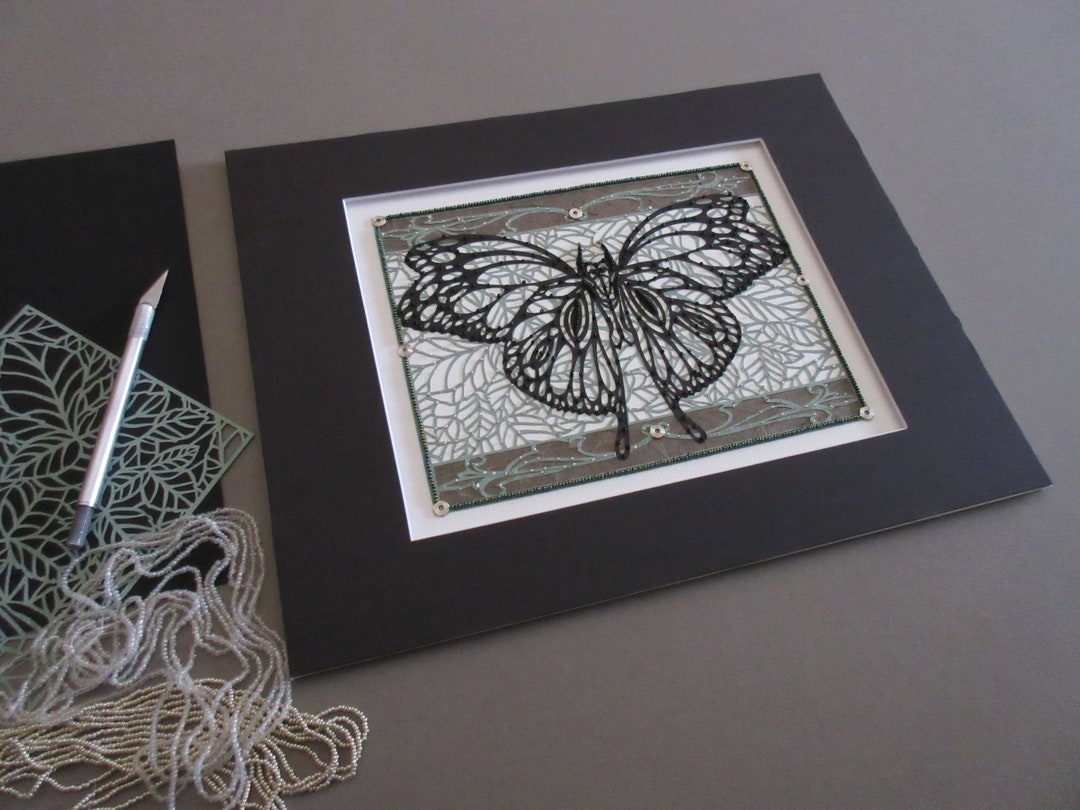 Monarch Butterfly Paper Cutting Art – Hand-cut, Sewn Beadwork, Matted ...