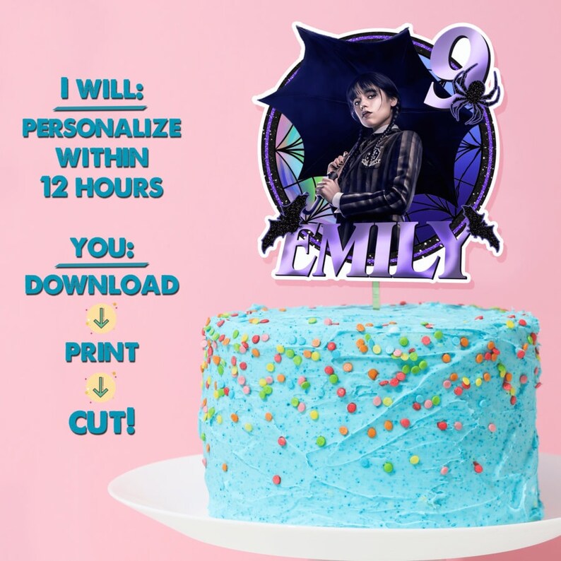 Wednesday Printable Cake Topper, Addams Digital Cake Topper ...