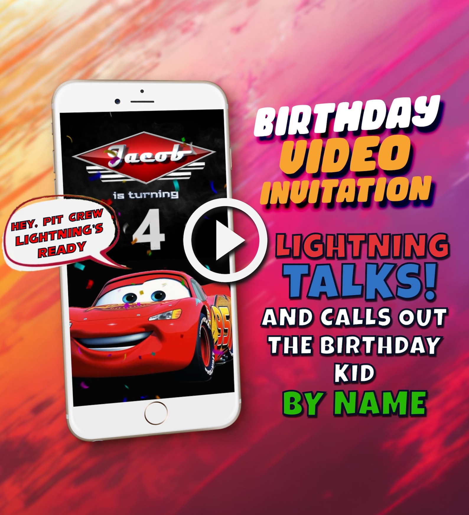 Ready in 12 Hrs*** Lightning Mcqueen TALKS! Cars Birthday Invitation ...