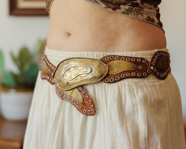 Vintage 60s 70s Brown Leather Metal Bohemian Southwestern Belt - Etsy