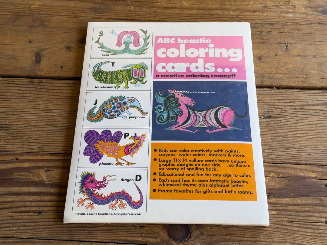 Vintage Coloring Book - ABC Beastie Coloring Cards - 1988 - Deadstock ...