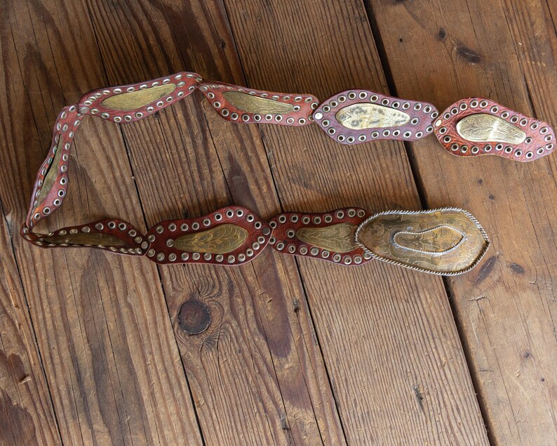 Vintage 60s 70s Brown Leather Metal Bohemian Southwestern Belt - Etsy