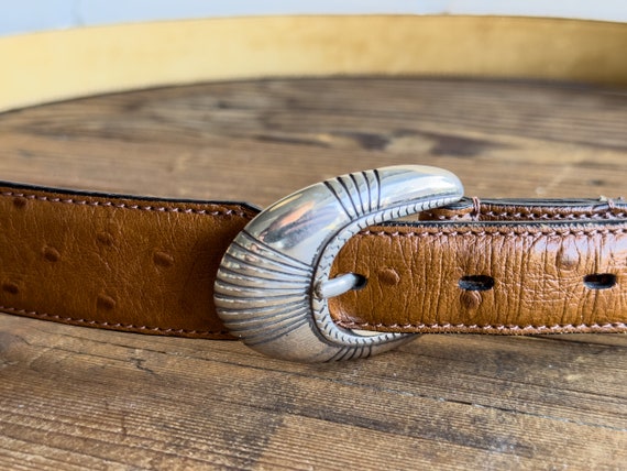 Vintage Ostrich Leather Western BAS Belt with Silver … - Gem