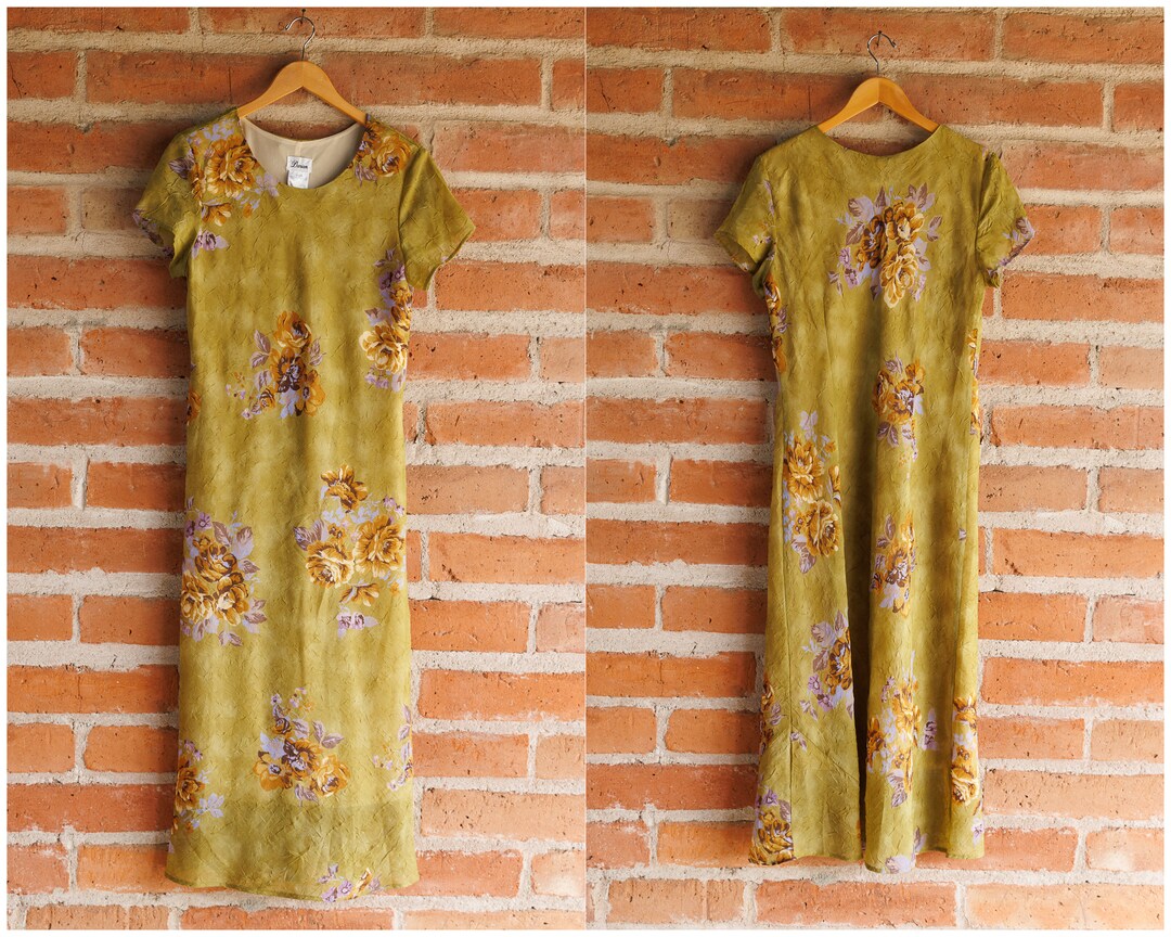 Vintage Y2K 90s Darian Green Crinkle Floral Whimsigoth Summer Dress - Etsy