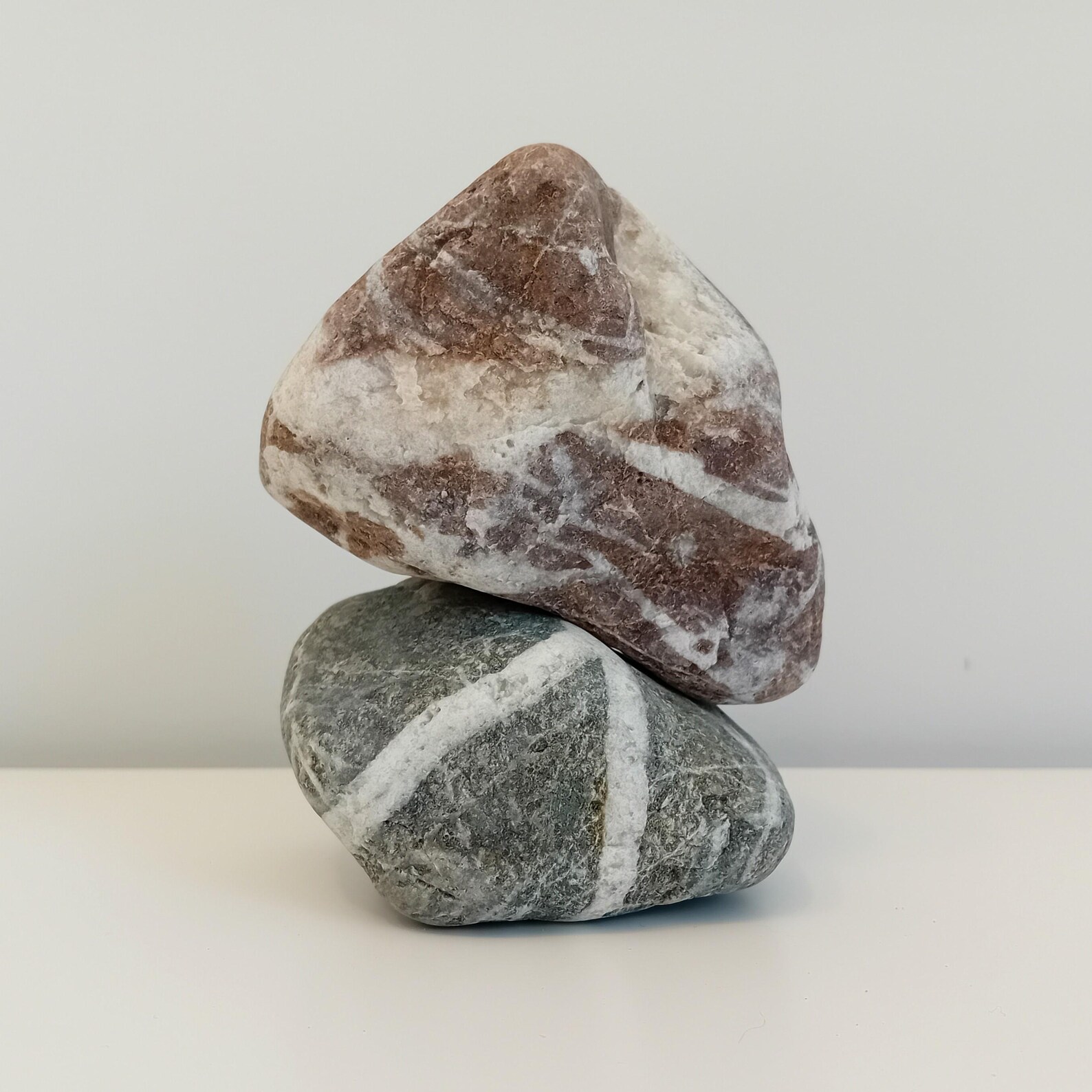 Unique Set of Two Decorative Sea Stones With White Lines Sustainable ...
