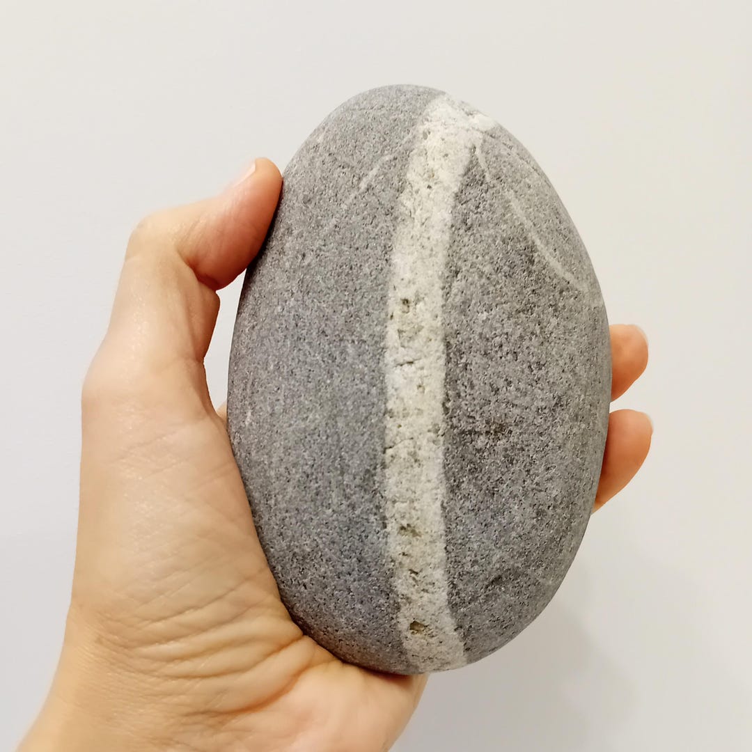 Rare Wishing Stone With Big White Cross Line Lucky Stone Pebble Art ...