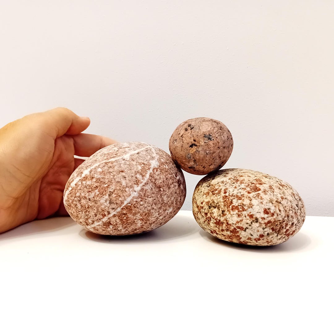 Rare Set of Three Brown Round Ball and Egg Stones Home Decor Rocks ...