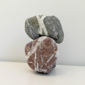 Unique Set of Two Decorative Sea Stones With White Lines Sustainable ...