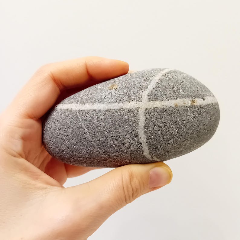 Unique Wishing Stone With White Cross Lines Lucky Stone Pebble Art ...