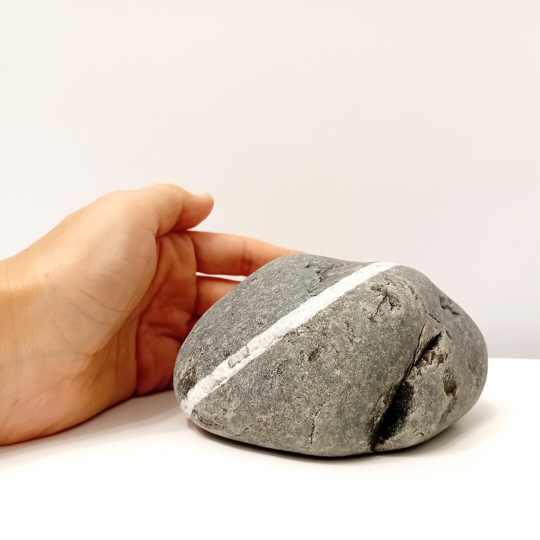 Rare Wishing Stone With Big White Cross Line Lucky Stone Pebble Art ...