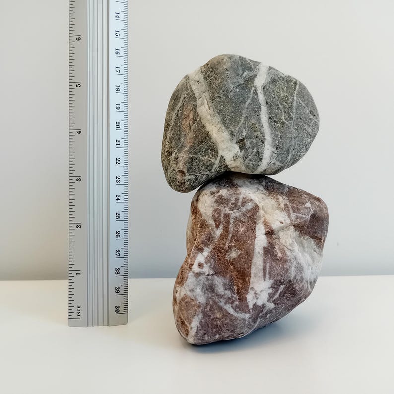 Unique Set of Two Decorative Sea Stones With White Lines Sustainable ...