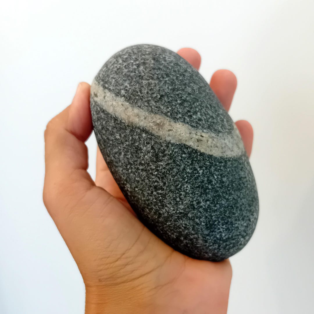 Unique Egg Shape Wishing Stone Grey With White Line Lucky Stone Pebble ...