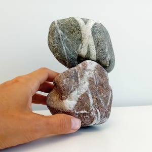 Unique Set of Two Decorative Sea Stones With White Lines Sustainable ...