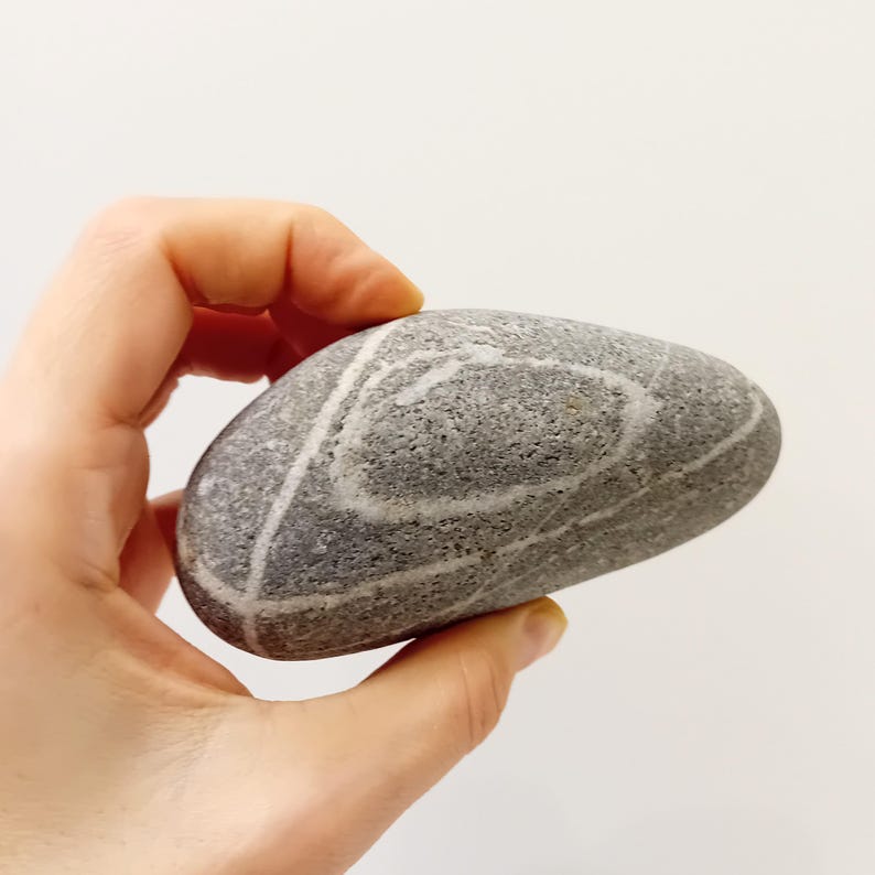 Unique Wishing Stone With White Cross Lines Lucky Stone Pebble Art ...