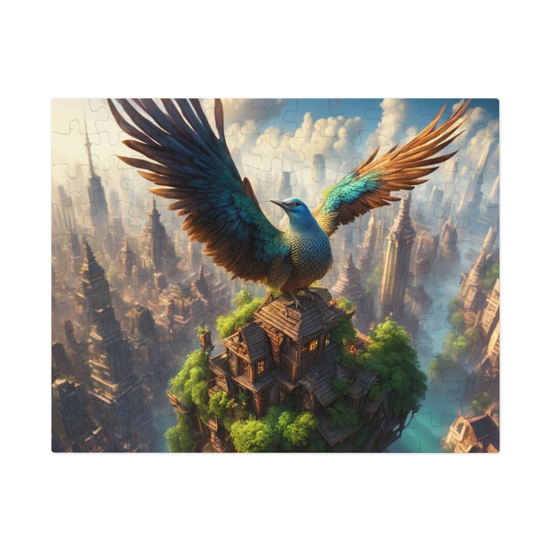 Jigsaw Puzzle Majestic Bird Soaring Over Treehouses, Birthday Wedding ...