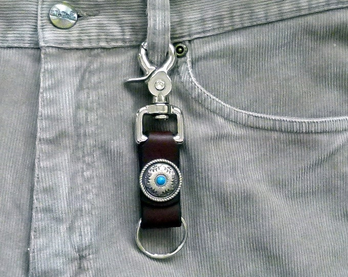 Leather Trigger Snap Key Ring, Southwestern Leather Keyring - Etsy