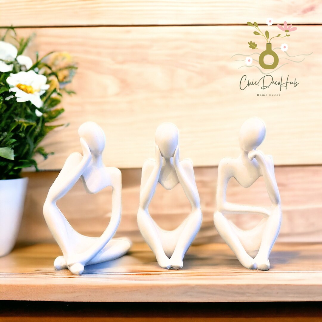 Abstract White Thinker Statue Set, Resin Figurine, Fairy Garden ...