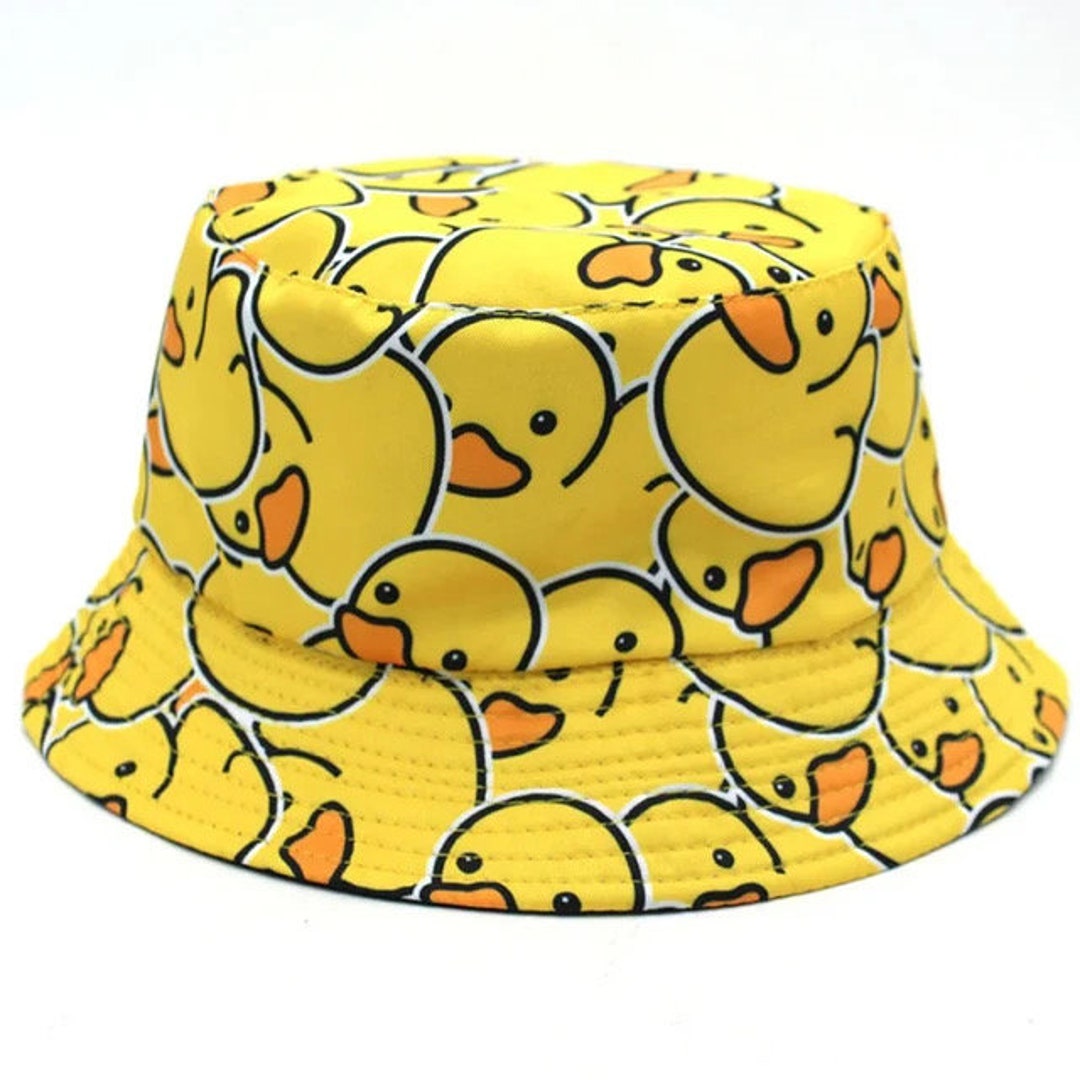 Reversible Cute Cartoon Bucket Hat Yellow Duck Full Print Travel Beach ...
