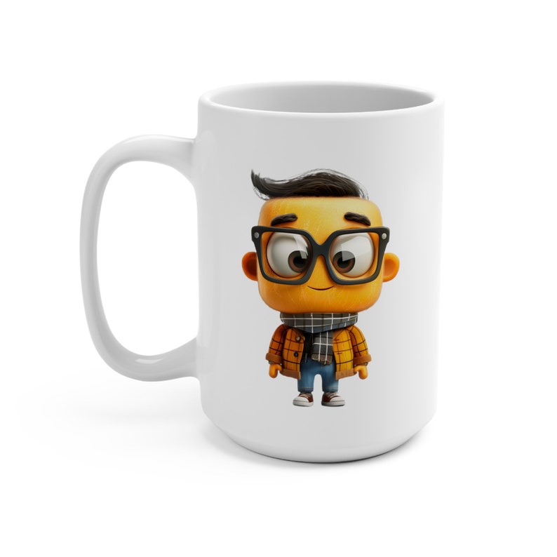 Cute Cartoon Boy With Glasses Coffee Mug, Unique Cartoon Character Mug ...