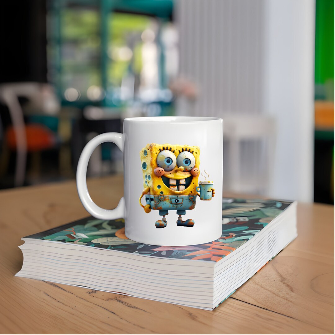 Spongebob Robot Style Ceramic Mug, Cute Cartoon Coffee Cup, Perfect ...