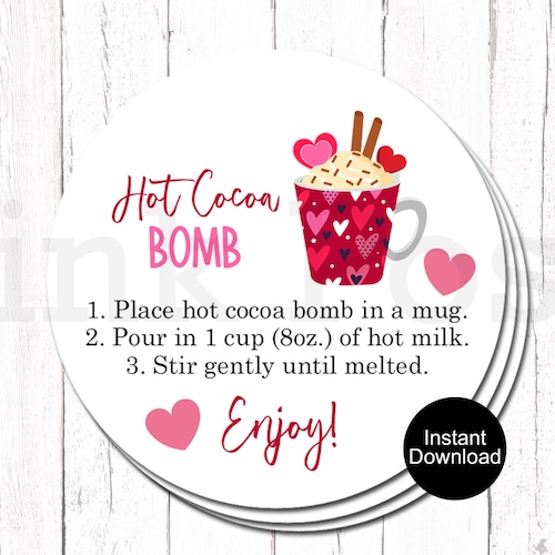 Printable 2 Round Hot Chocolate Bomb Tag Hot Cocoa Tag | Etsy
