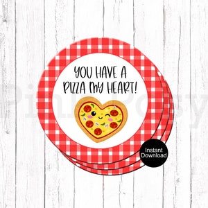 Pizza My Heart Valentine Tags, Printable Valentine's Day Cookie Tags ...
