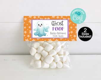 Editable Ghost Poop Bag Topper Blue Halloween Treat Bag Boy - Etsy
