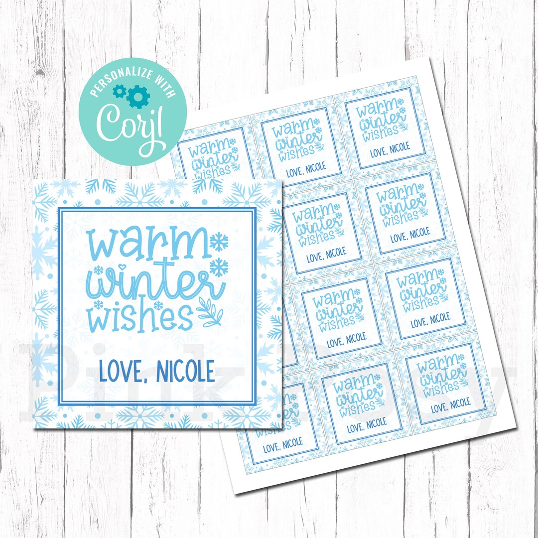 Warm Winter Wishes Gift Tags, Editable Christmas Tags, Blue Snowflake ...
