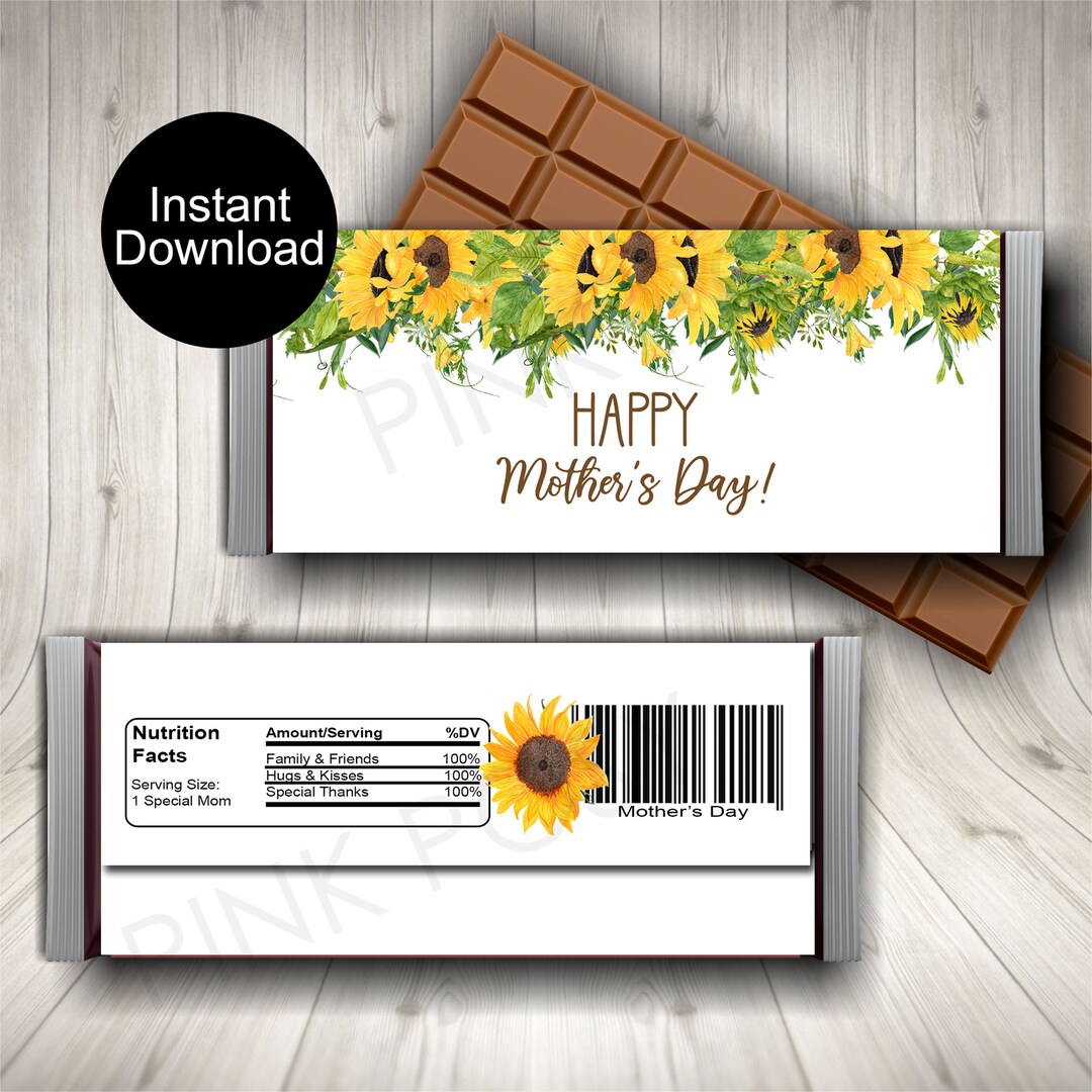 Mother's Day Candy Bar Wrappers, Mother's Day Favors, Sunflower Theme ...