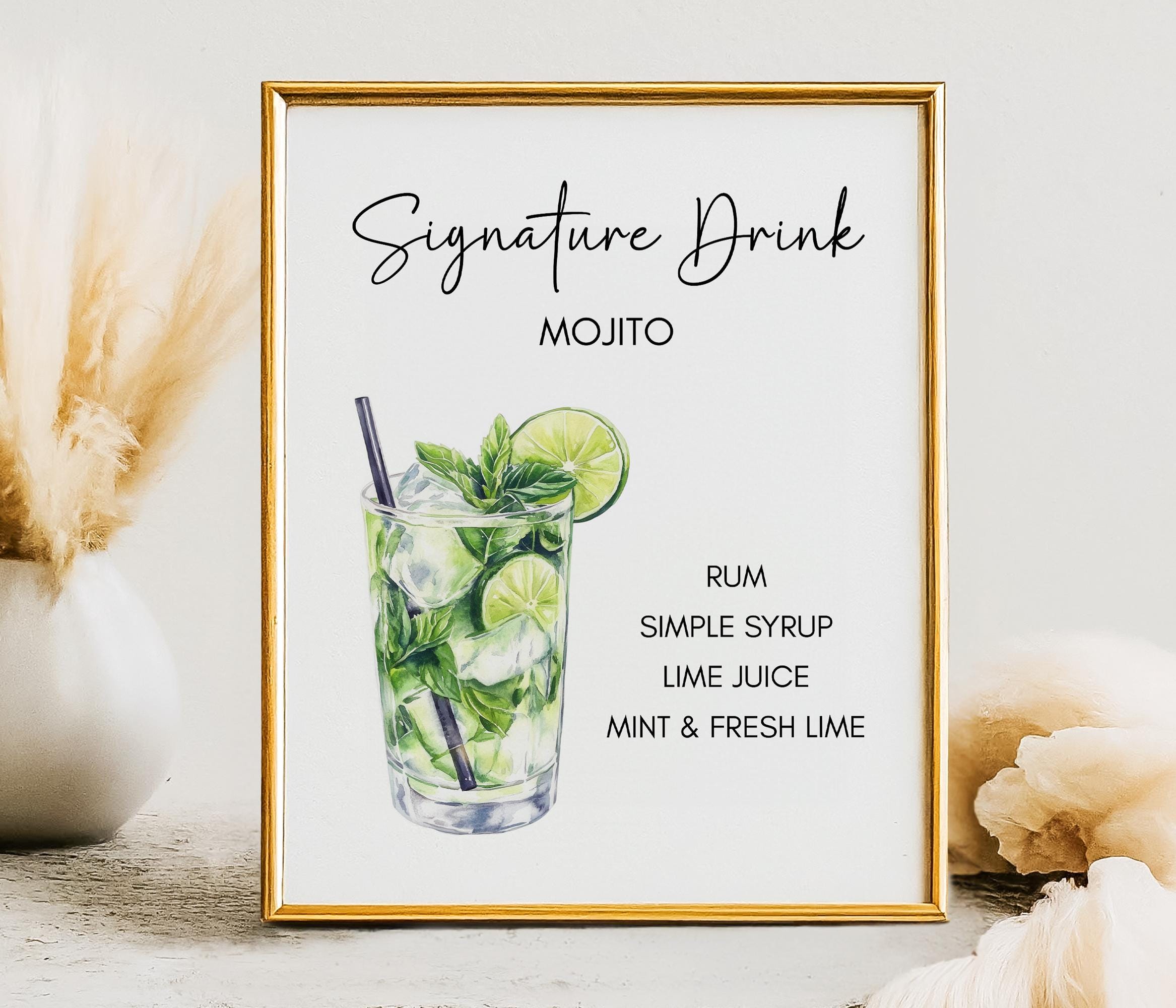 Mojito Sign, Signature Cocktail, Bachelorette Party, Bridal Shower Bar ...
