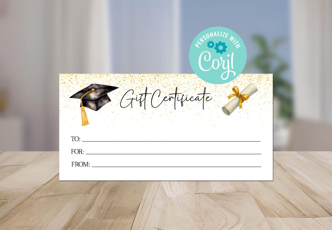 Editable Graduation Gift Certificate, Black Gold Theme, Grad Party ...
