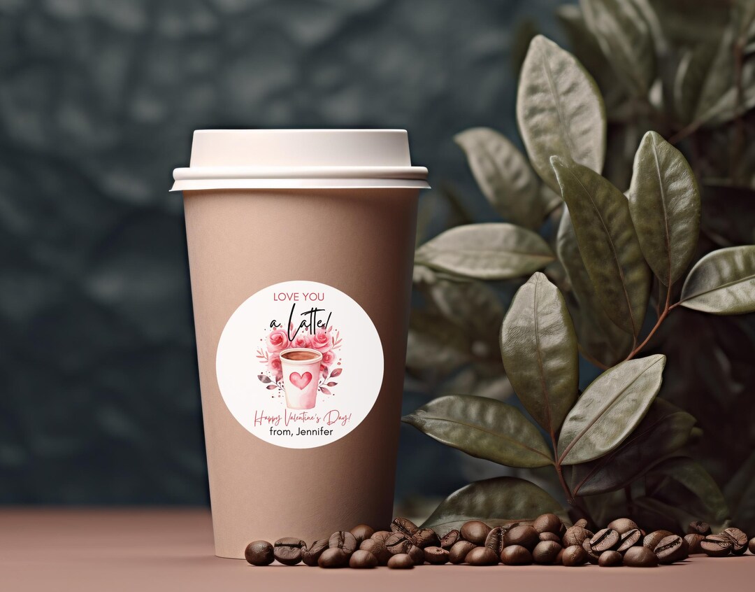 Love You a Latte Stickers, Valentine Coffee Stickers, Galentine Labels ...
