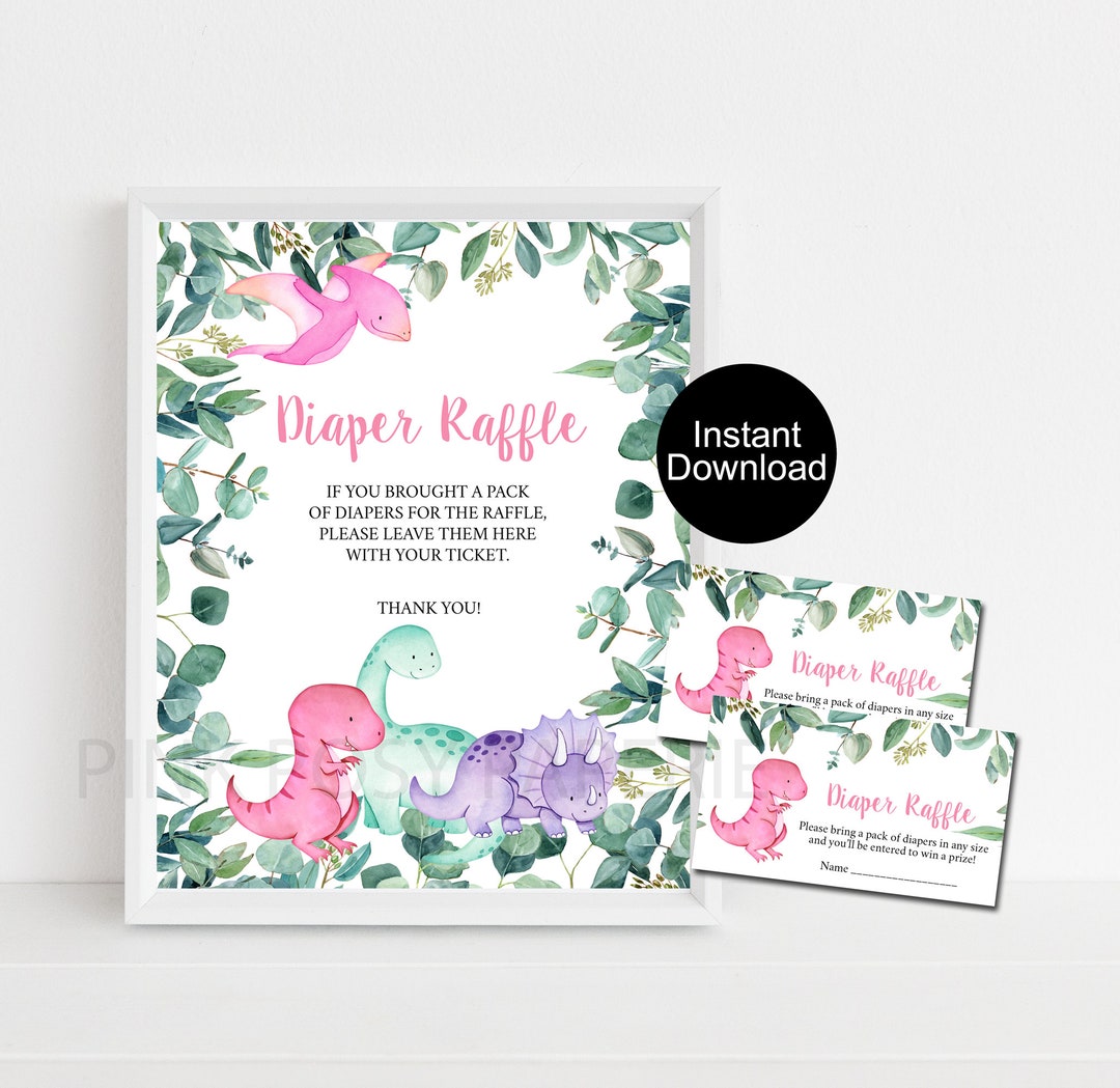 Dinosaur Diaper Raffle Tickets, Dino Baby Shower, Printable Baby Shower ...