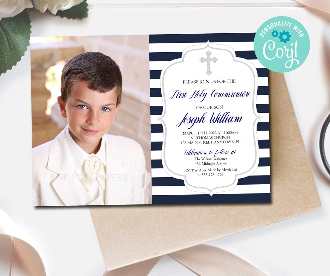 Editable Boy Communion Photo Invitation, First Holy Communion Invite ...