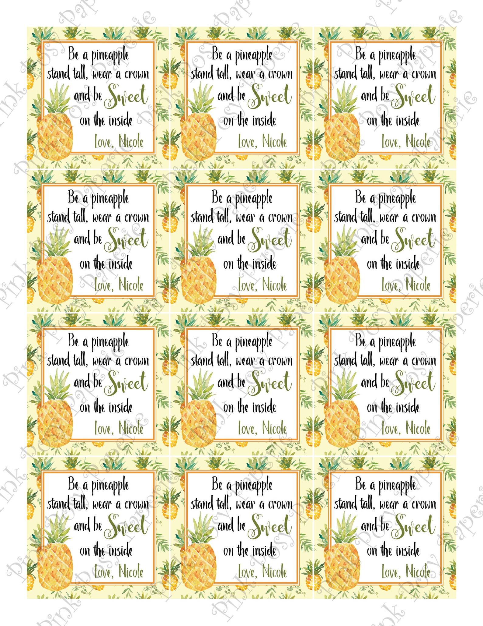 Editable Pineapple Tags Be a Pineapple Fruit Gift Tags - Etsy