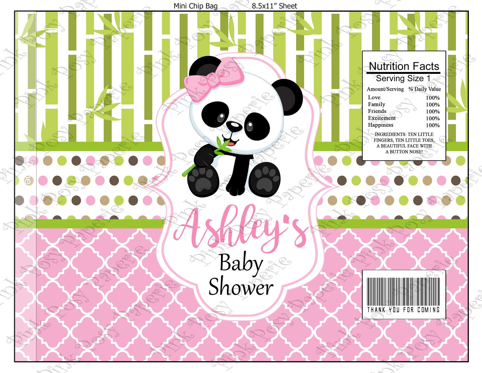 Editable Panda Chip Bag Baby Shower Chip Bag Panda Baby Girl - Etsy