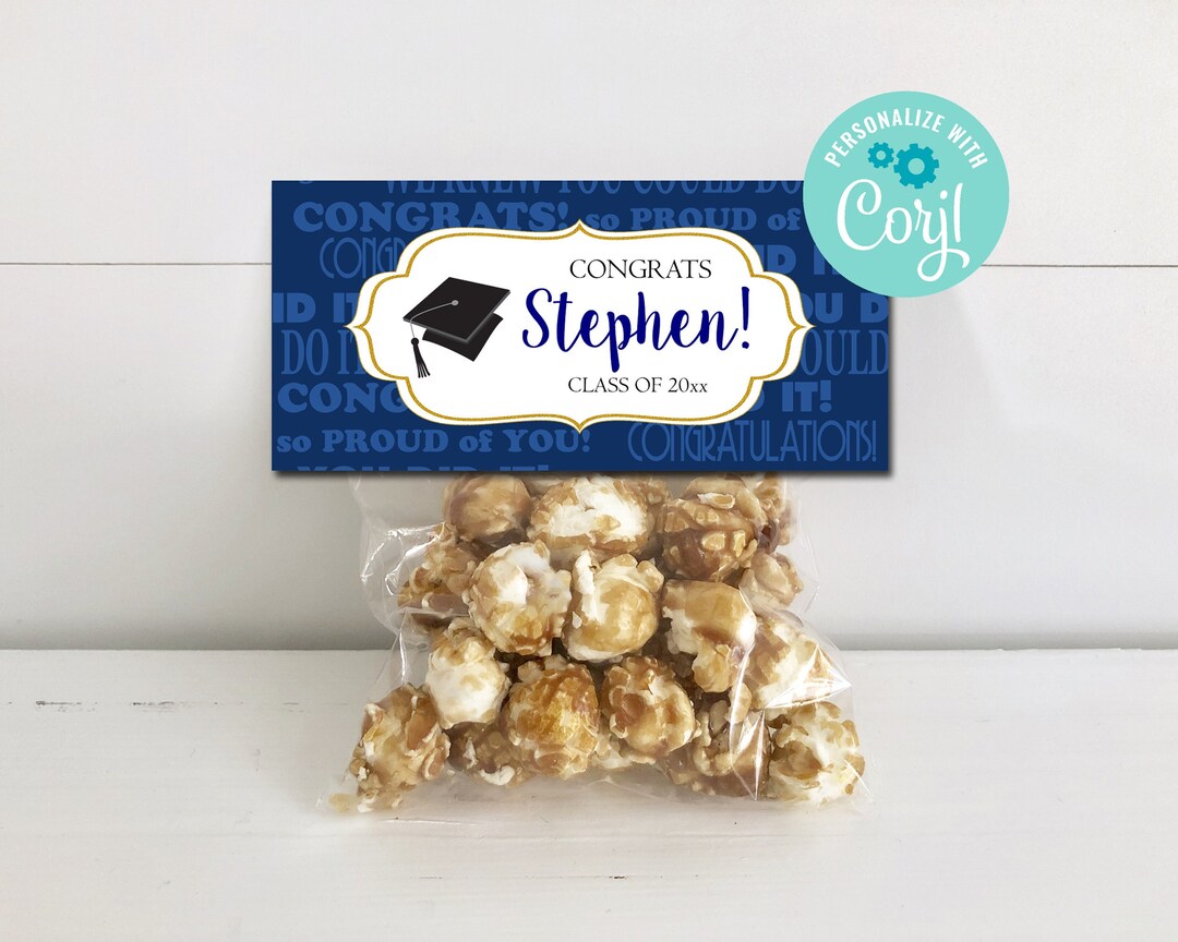Navy Blue Graduation Treat Bag Toppers, Grad Party Favors for Guests ...
