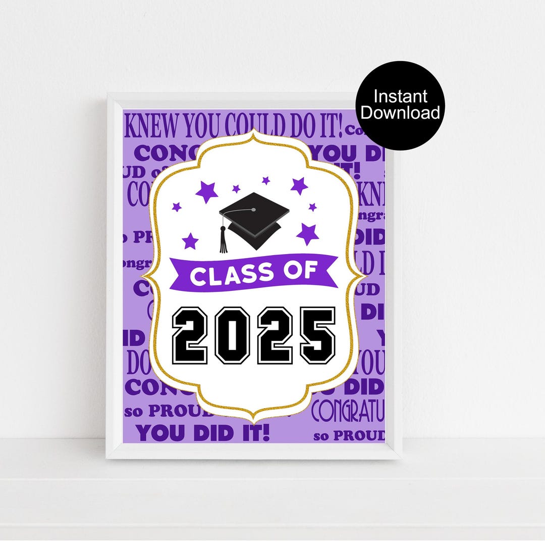 Class of 2025 Sign, Purple and Gold Graduation Sign, Instant Download ...