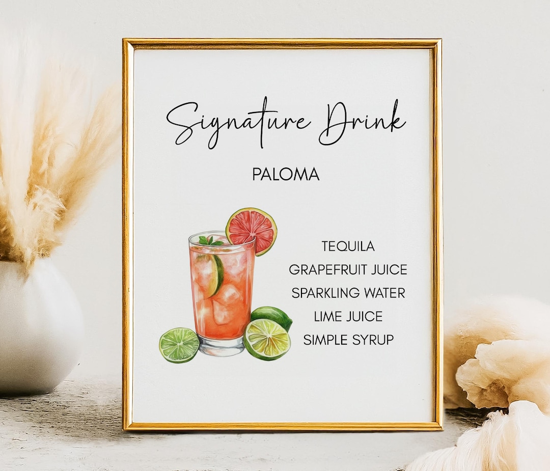 Paloma Sign, Signature Cocktail, Bridal Shower Menu, Tequila, Instant ...