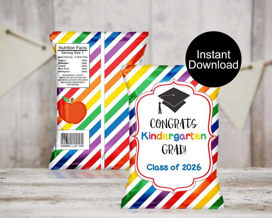Kindergarten Graduation Chip Bag, Class of 2026 Chip Bags, Graduation ...