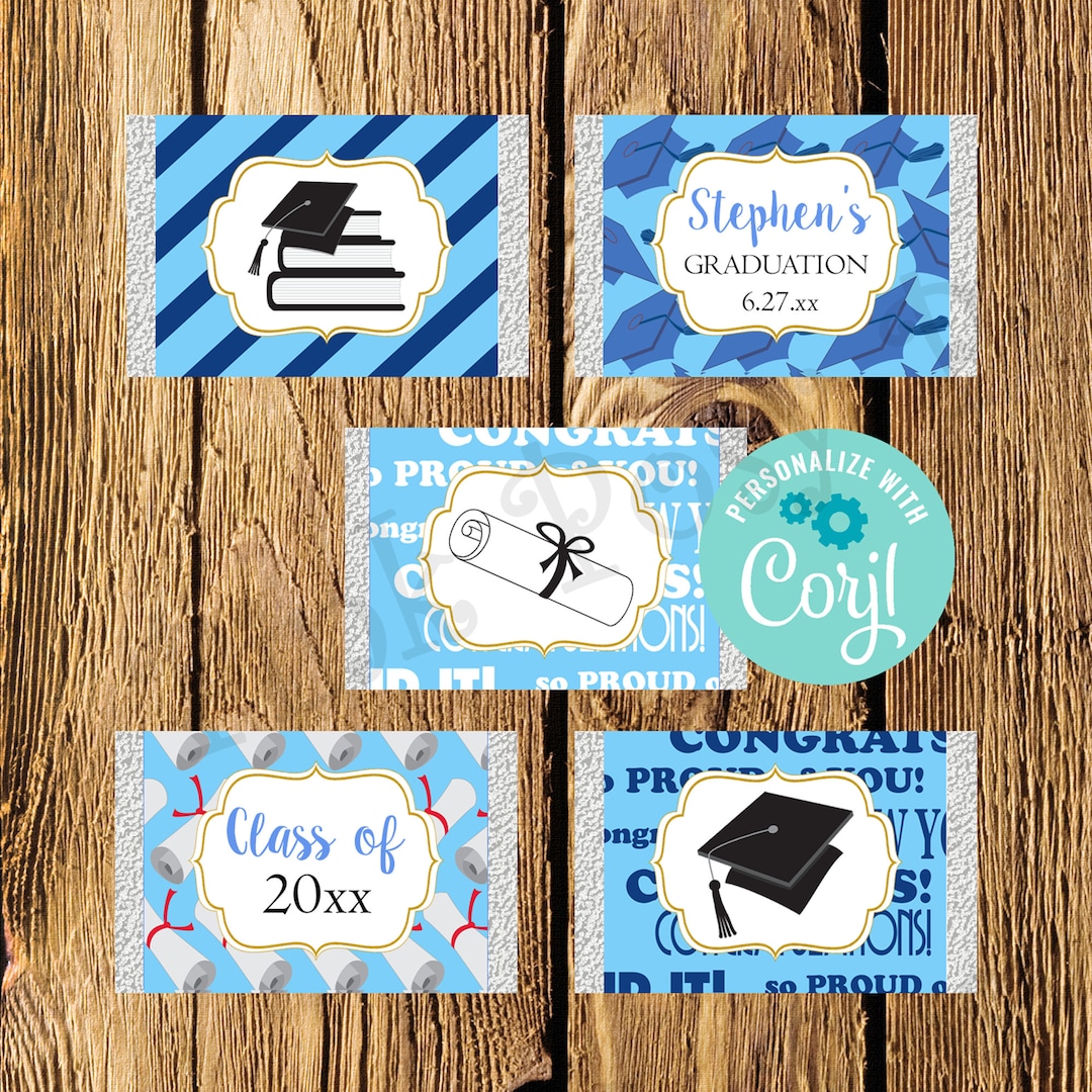 Editable Graduation Mini Candy Bar Wrappers, Light Blue Chocolate ...